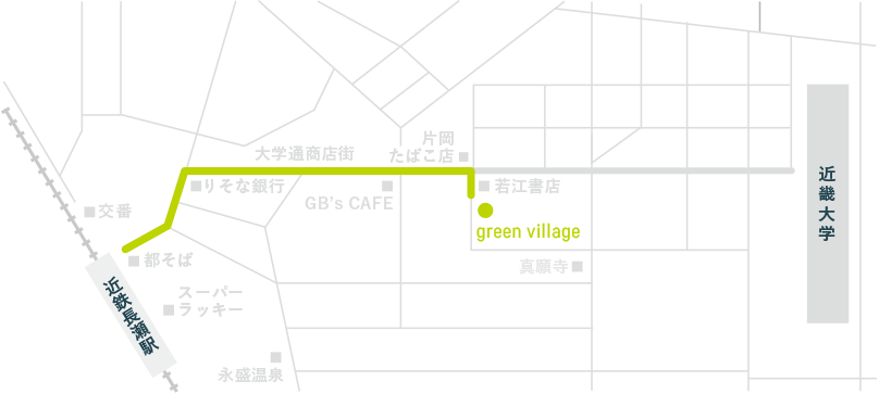 green village | 近畿大学から徒歩5分、長瀬のリーズナブルな学生向けマンション